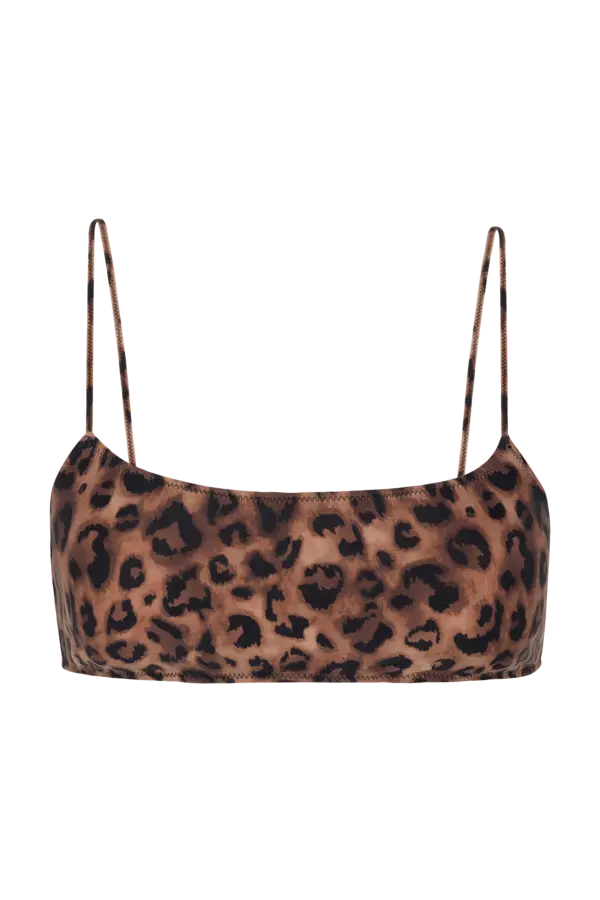SUNKISSED Leopard Print Sporty Scoop Bikini Top - Black/brown