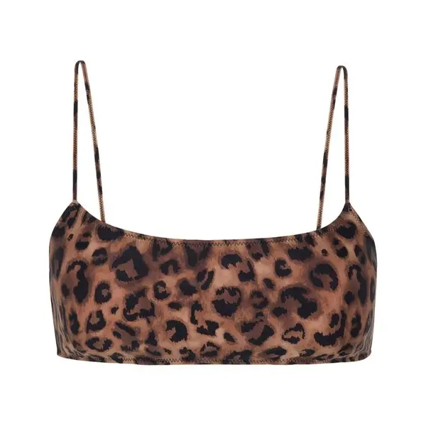 SUNKISSED Leopard Print Sporty Scoop Bikini Top - Black/brown
