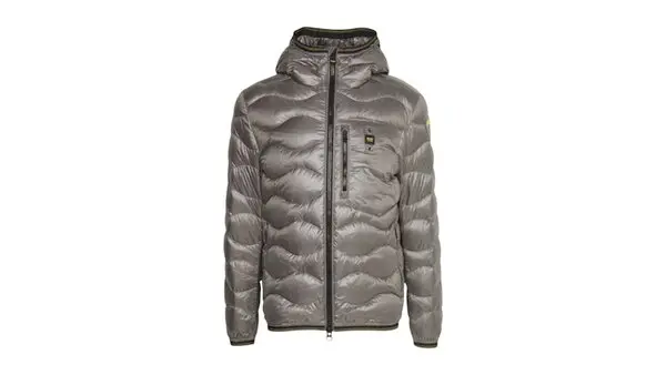 BLAUER. Shiny Nylon Down Hooded Jacket - Grey