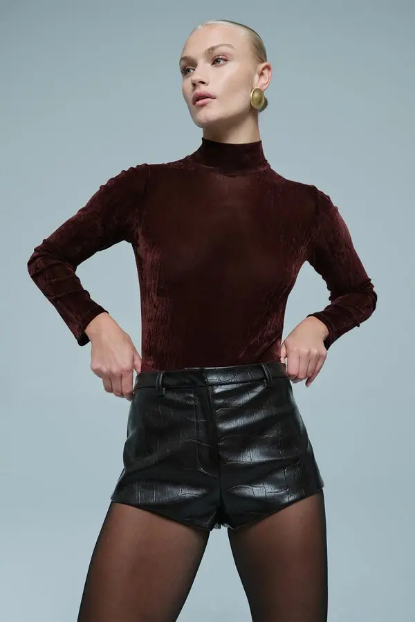 Bardot Jayla Vegan Leather Shorts - Deep Plum