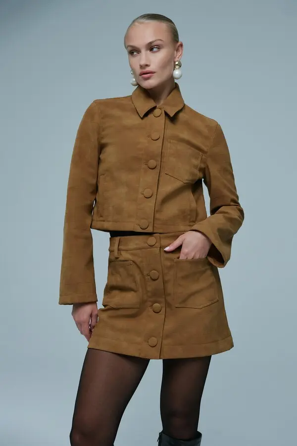 Bardot Lorenzo Croc Vegan Suede Shirt - Camel