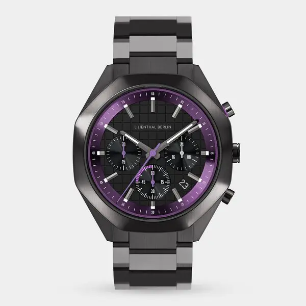 Lilienthal Berlin Octachrono Dark Silver Purple Stainless Steel Chronograph Watch - Gray,purple