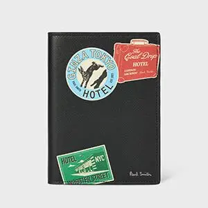 Paul Smith Hotel Stickers' Leather Passport Holder - Black