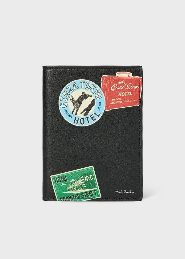 Paul Smith Hotel Stickers' Leather Passport Holder
