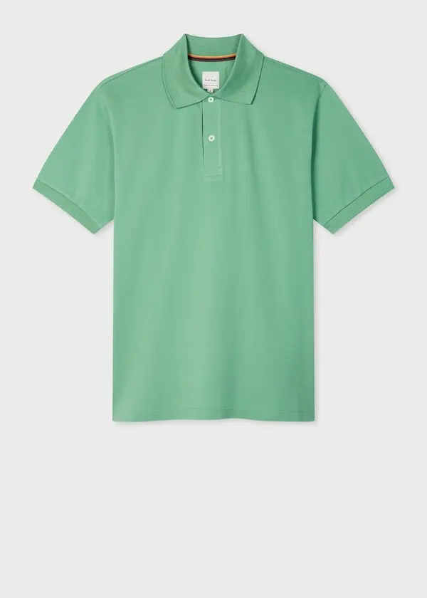 Paul Smith Turquoise Green Cotton 'artist Stripe' Placket Polo Shirt - Blue
