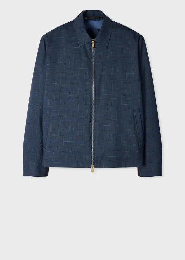 Paul Smith Navy Space-dye Check Wool Jacket