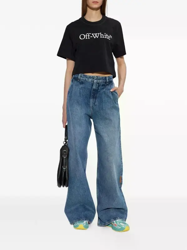 Off-White Pleated Wide-leg Jeans