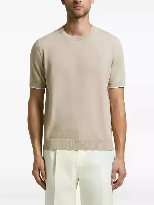Peserico Contrast-trim Short-sleeve Top - Neutrals