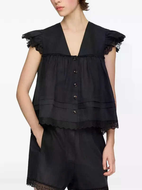 GANNI Lace-trimmed Ruffled Blouse - Black