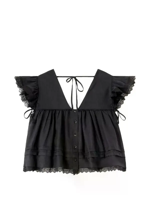 GANNI Lace-trimmed Ruffled Blouse