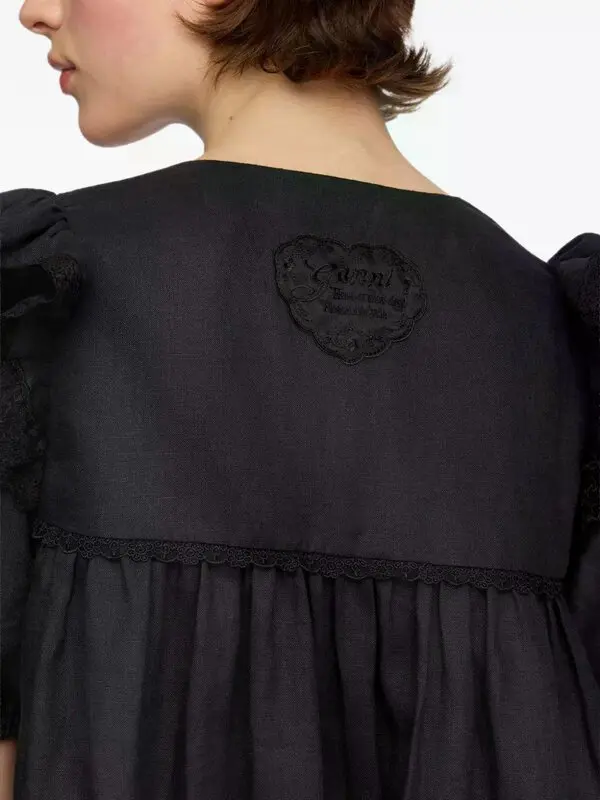 GANNI Mini Dress With Lace Trim - Black