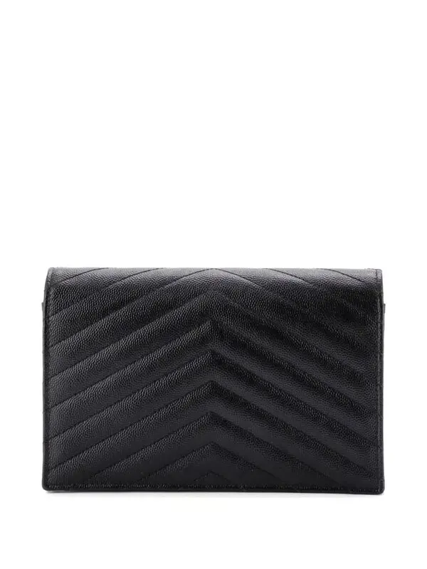 Saint Laurent Classic Monogram Wallet On Chain Matelasse Chevron Leather Small Crossbody Bag - Black