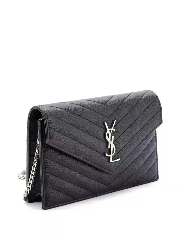 Saint Laurent Matelassé Chevron Leather Wallet On Chain Bag - Black