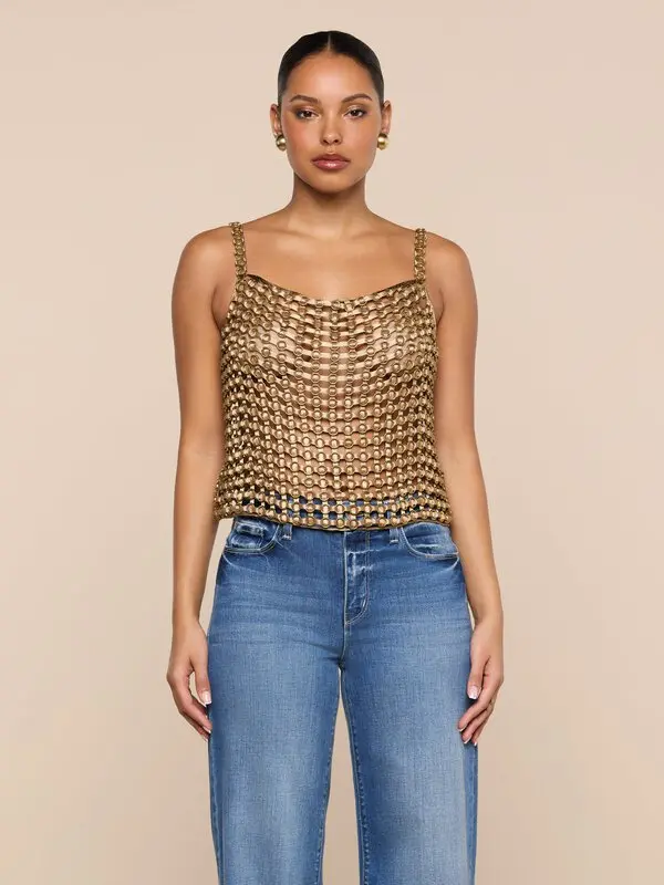 L'Agence Joanette Embellished Tank Top - Tan Ribbon/gold Ring