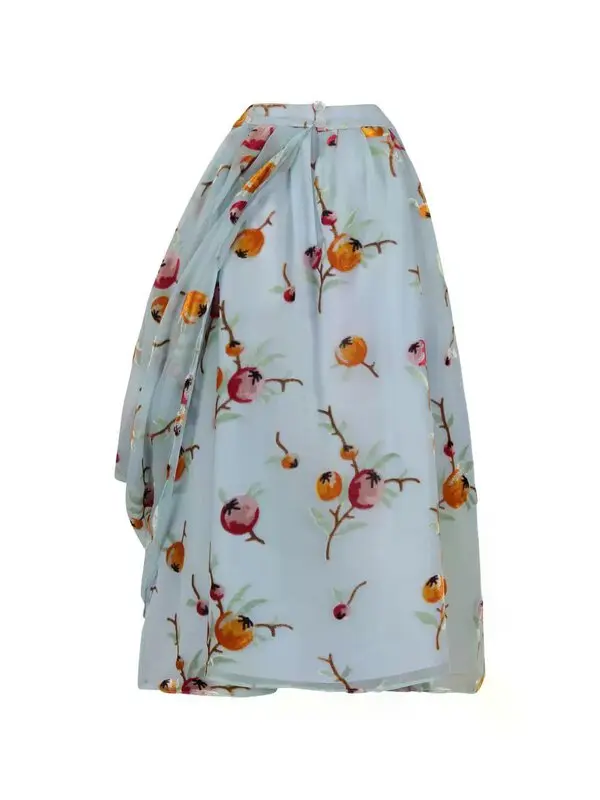 Sea Floral Embroidered Draped Halter Neck Top