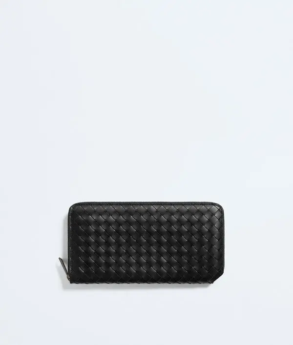Bottega Veneta Intrecciato Piccolo Zip-around Wallet - Black/thunder