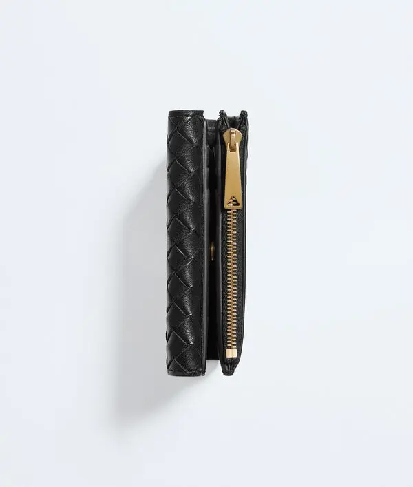 Bottega Veneta Intrecciato Piccolo Small Bi-fold Zipped With Flap - Black