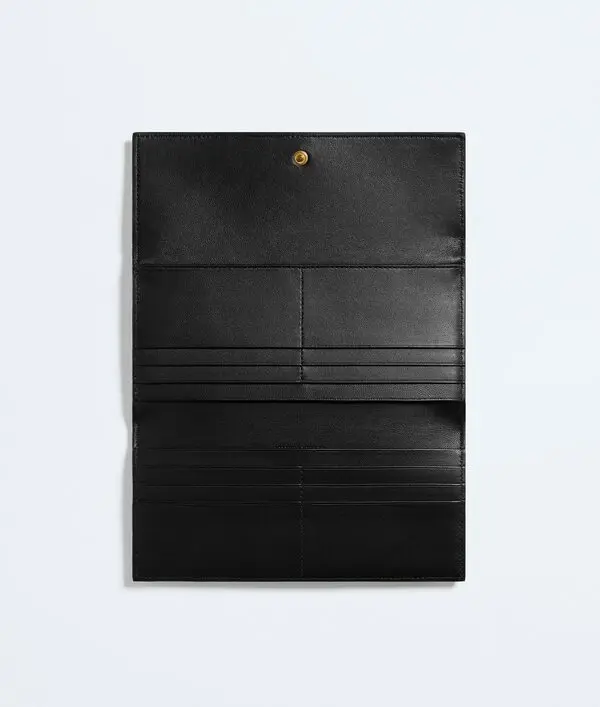 Bottega Veneta Intrecciato Piccolo Long Wallet With Flap - Black
