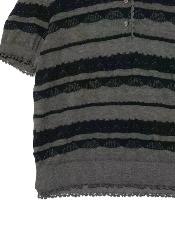 JNBY Striped Polo Top With Ruffle Trim
