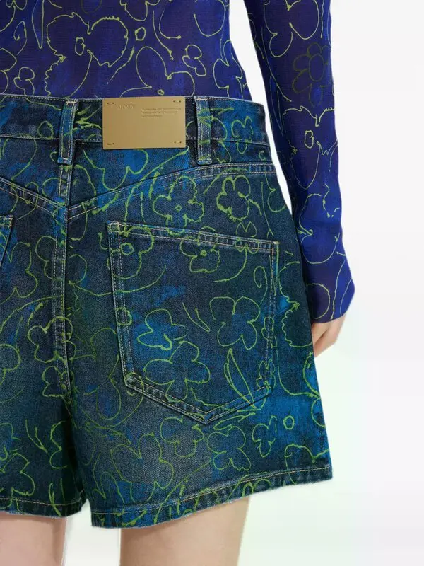 JNBY Floral-print Denim Shorts - Blue