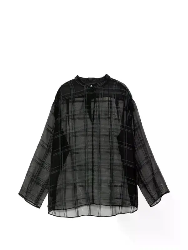 LESS Sheer Check-pattern Blouse - Black