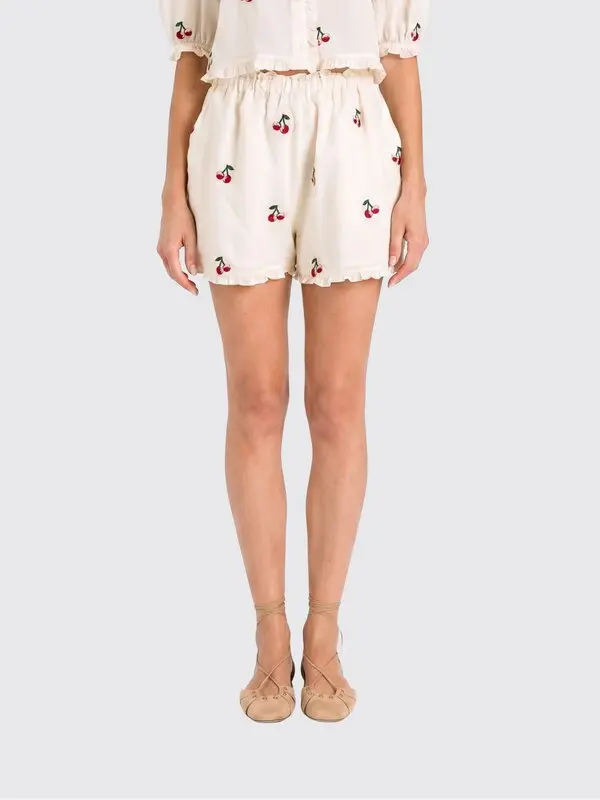 TWINSET Embroidered Ramie Mini Shorts - Cherry