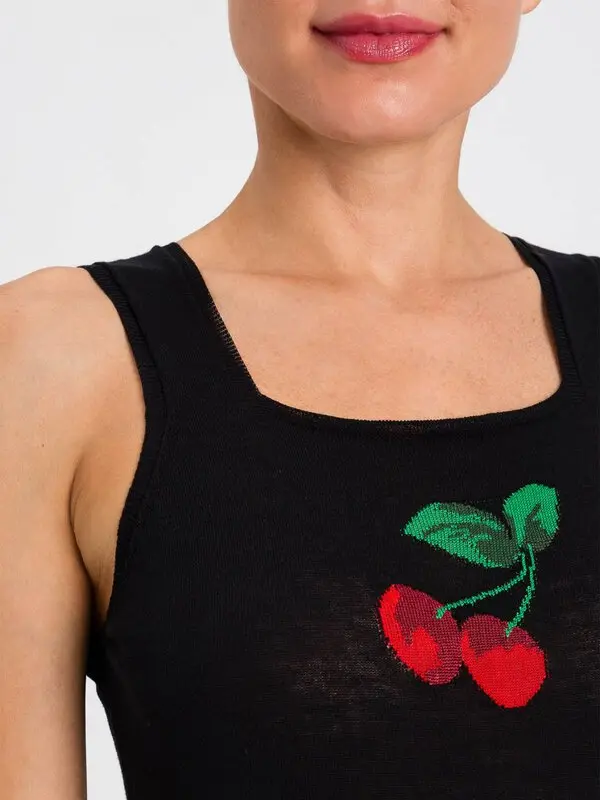 TWINSET Square Neck Top With Cherry Applique