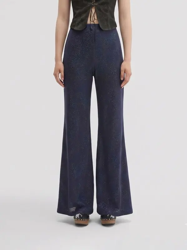 MARGHERITA MACCAPANI Easy Flared Trousers In Organic Cotton Blend - Navy