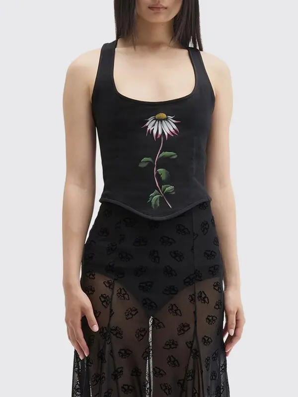 MARGHERITA MACCAPANI Daisy Floral Cotton Corset Top - Black