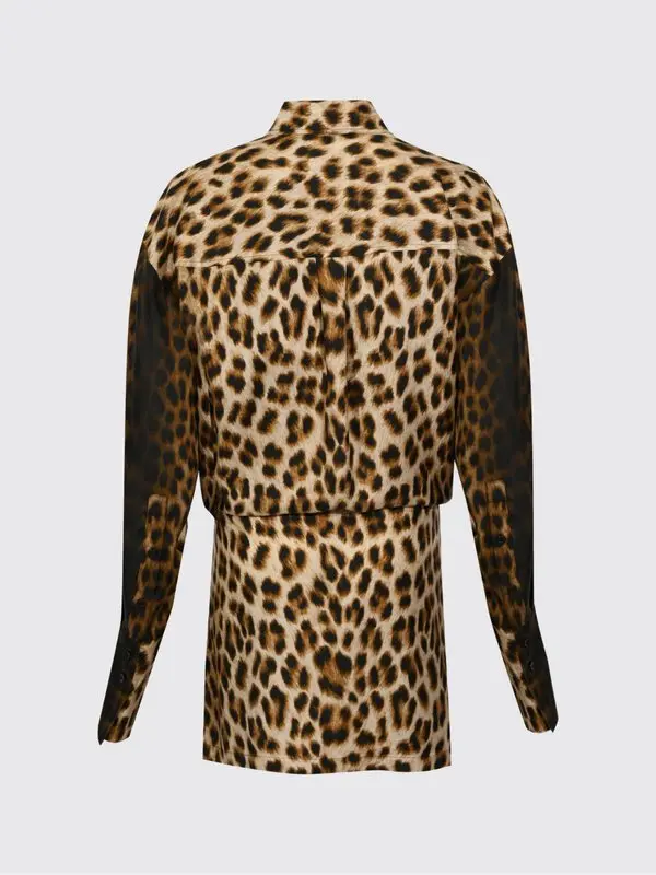 Sportmax Silk Animal Print Mini Wrap Shirt Dress