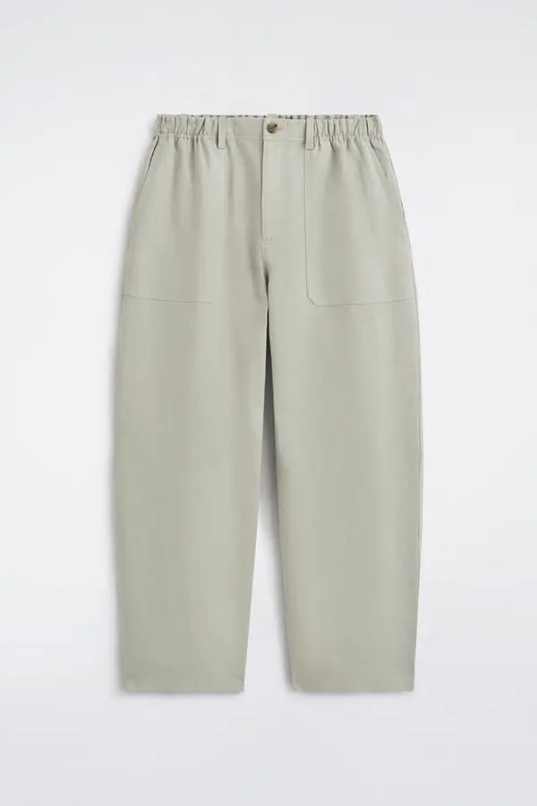 Cos Linen Relaxed-fit Barrel-leg Pants With Utility Pockets - Gray