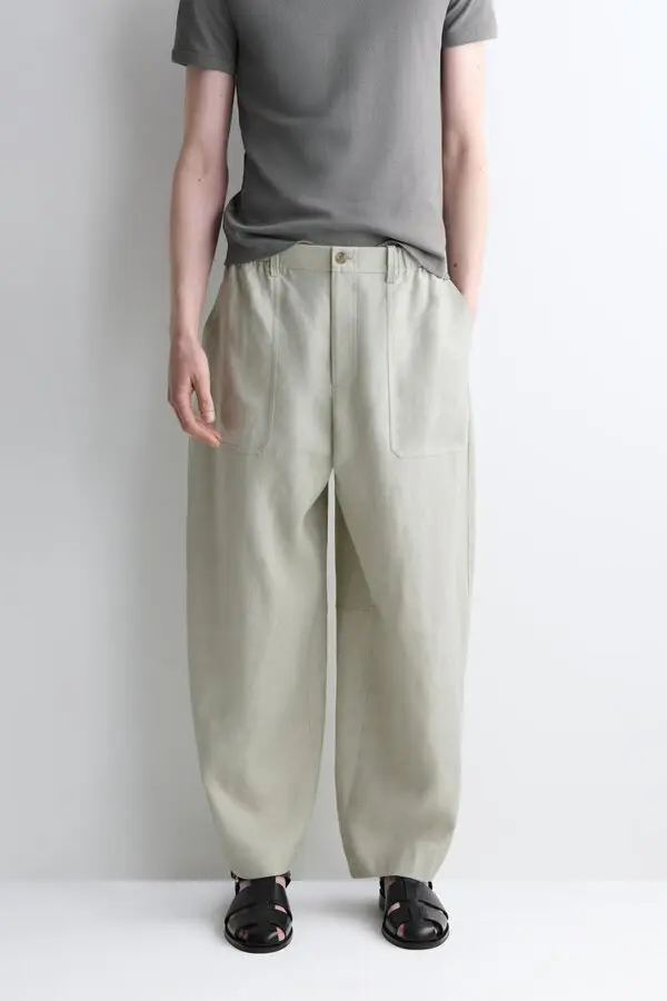 Cos Linen Relaxed-fit Barrel-leg Pants With Utility Pockets