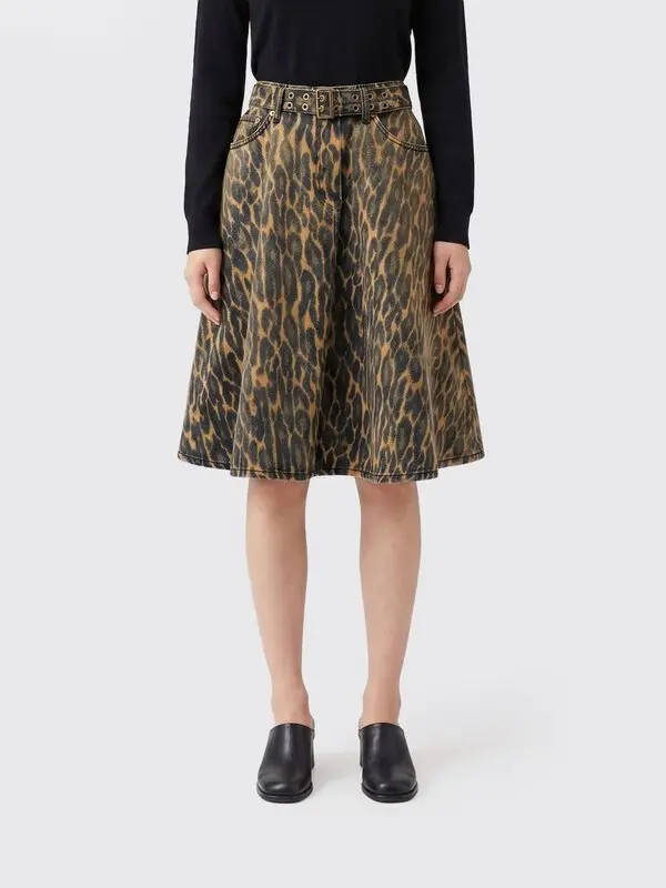 GANNI Animal Print Flared Organic Cotton Skirt - Multicolor