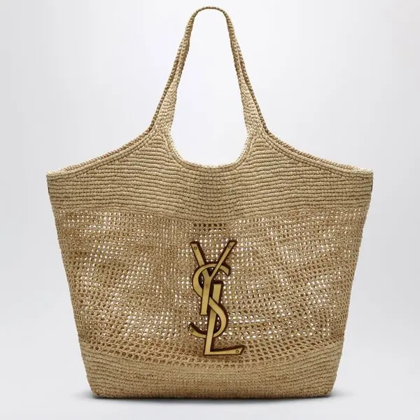 Saint Laurent Icare Maxi Raffia And Leather Shopping Tote In Natural - Beige