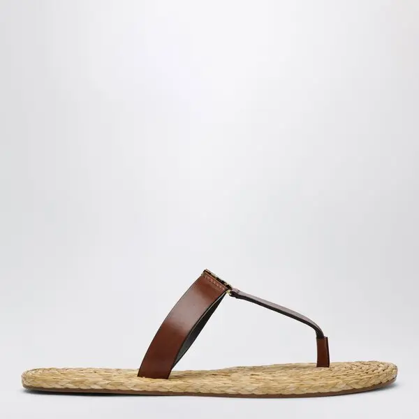 Saint Laurent Babylone Leather Thong Slippers - Beige