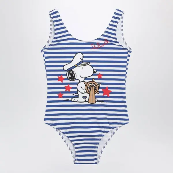 MC2 SAINT BARTH Striped One-piece Swimsuit With Snoopy Graphic - Blue