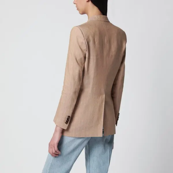 Tagliatore Double-breasted Pinstripe Linen-blend Blazer - Beige