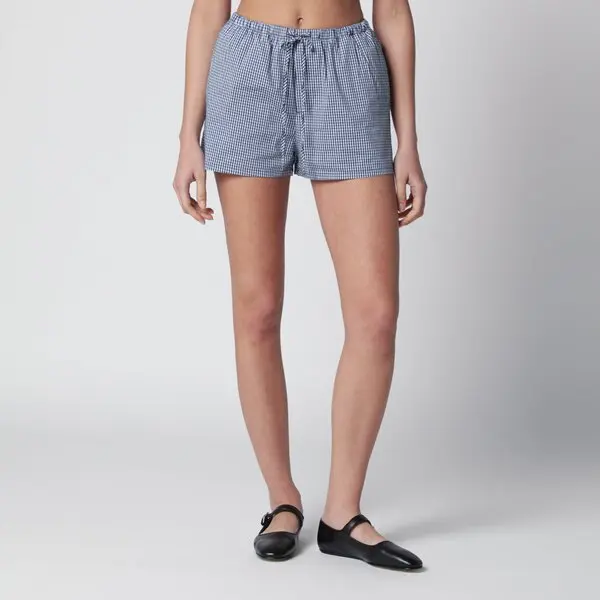 DUNST Navy Gingham Pajama Mini Shorts - Blue