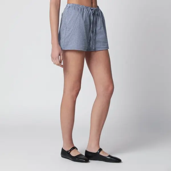 DUNST Navy Gingham Pajama Mini Shorts - Blue