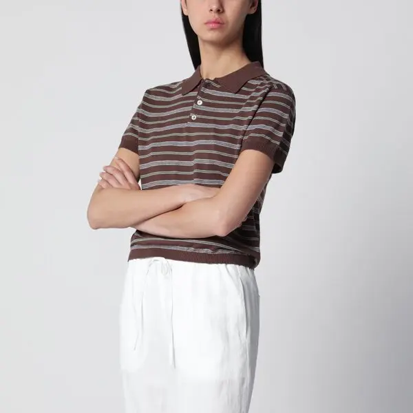 DUNST Striped Linen-blend Knit Polo