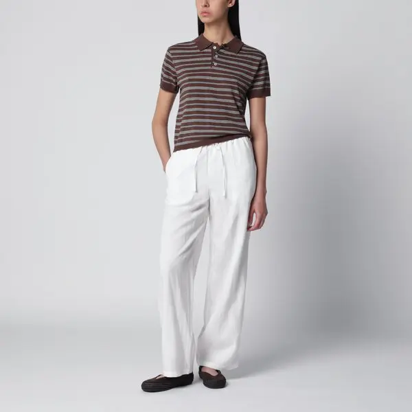 DUNST Striped Linen-blend Knit Polo