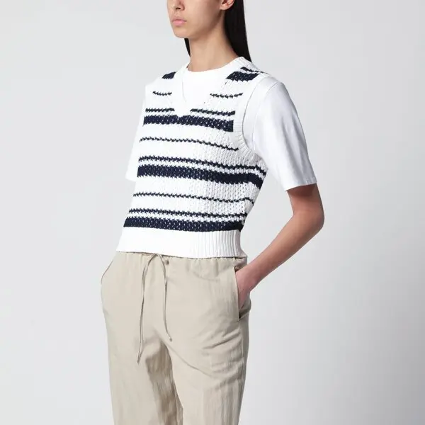 DUNST Crochet-effect Vest With Navy Stripes - Blue
