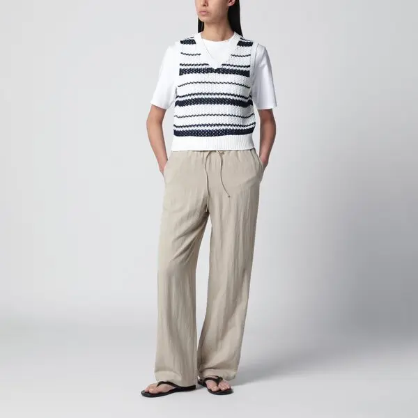 DUNST Crochet-effect Vest With Navy Stripes - Blue