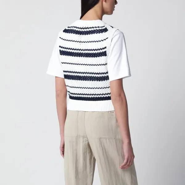 DUNST Crochet-effect Vest With Navy Stripes - Blue