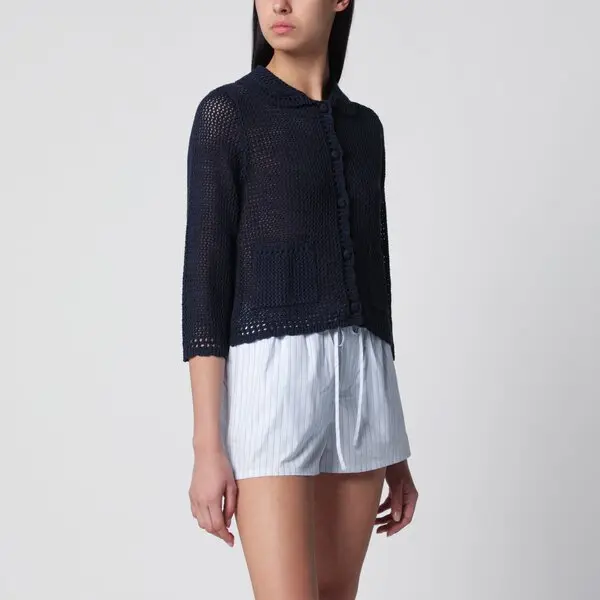 DUNST Navy Openwork Linen-blend Cardigan - Blue