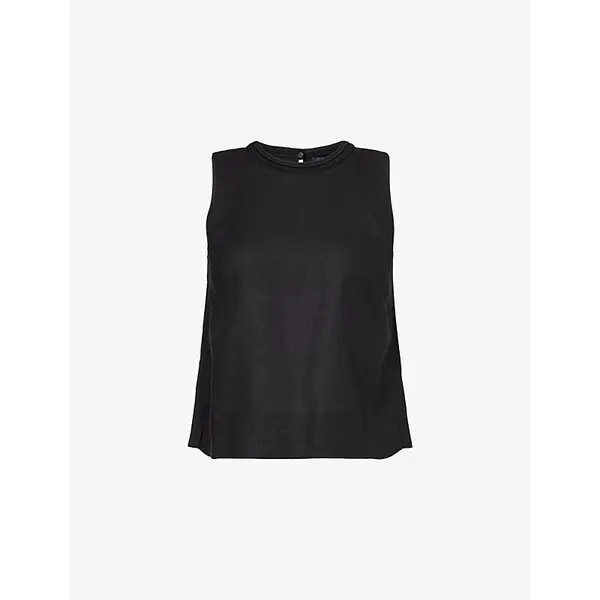 ME+EM Crocheted Crewneck Sleeveless Linen-blend Top