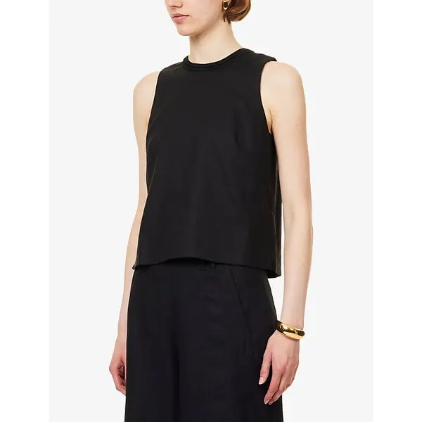 ME+EM Crocheted Crewneck Sleeveless Linen-blend Top