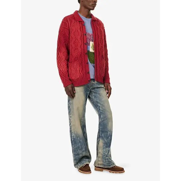 FOUND Cable-knit Cotton-blend Cardigan