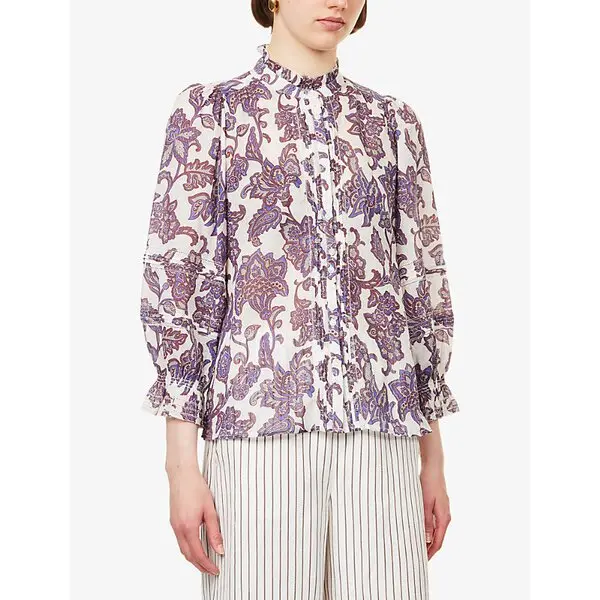 ME+EM Ornate Lace Floral Print Cotton Top