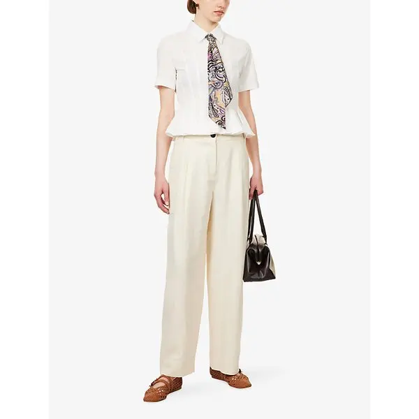 ME+EM Tapered-pleat Cotton And Linen Blend Trousers